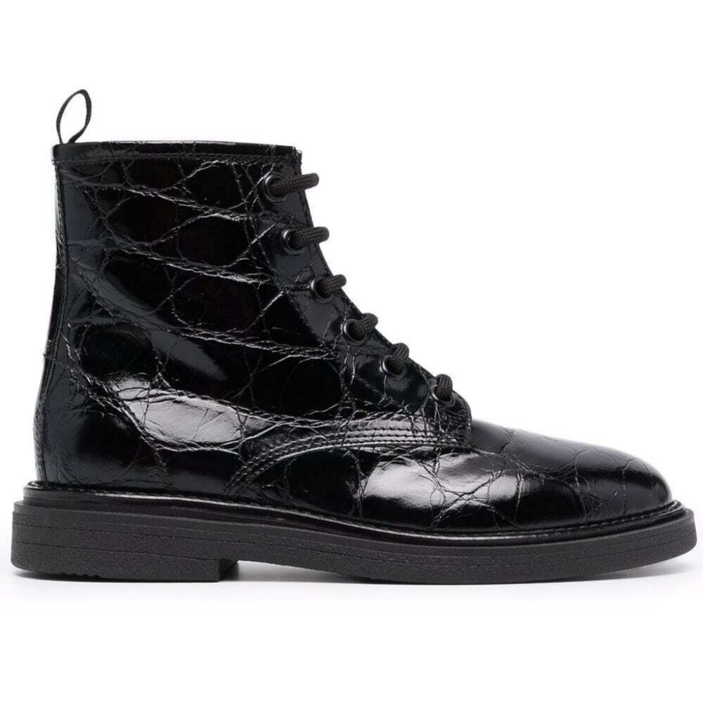 Agl Moreen Lace-Up Combat Boot Platform Textured Leat… - Gem